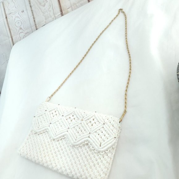 Unknown | Bags | Womens White Woven Knitted Rectangle Shape Chain Strap ...